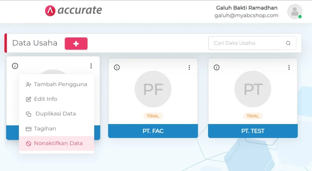 Cara Menonaktifkan Database Accurate Online - Accurate Online